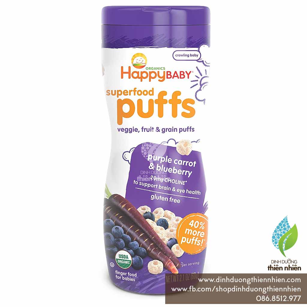Bánh Ăn Dặm Hữu Cơ Happy Baby Puffs, Cà Rốt Tím & Việt Quất, 60g - Dinh ...