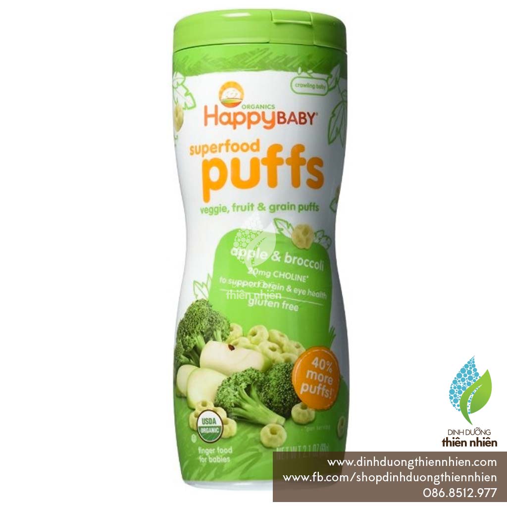 Bánh Ăn Dặm Hữu Cơ Happy Baby Puffs, Táo & Bông Cải, 60g - Dinh Duong ...