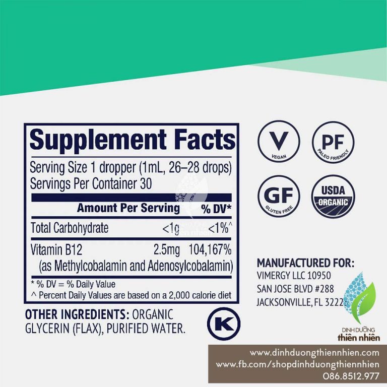 Vitamin B12 Hữu Cơ Dạng Lỏng Vimergy Organic Vitamin B-12, 30ml - Dinh ...