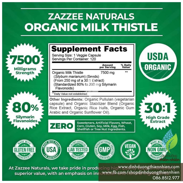 High Potency Milk Thistle Zazzee Organic Milk Thistle Extract 20,000 Mg ...